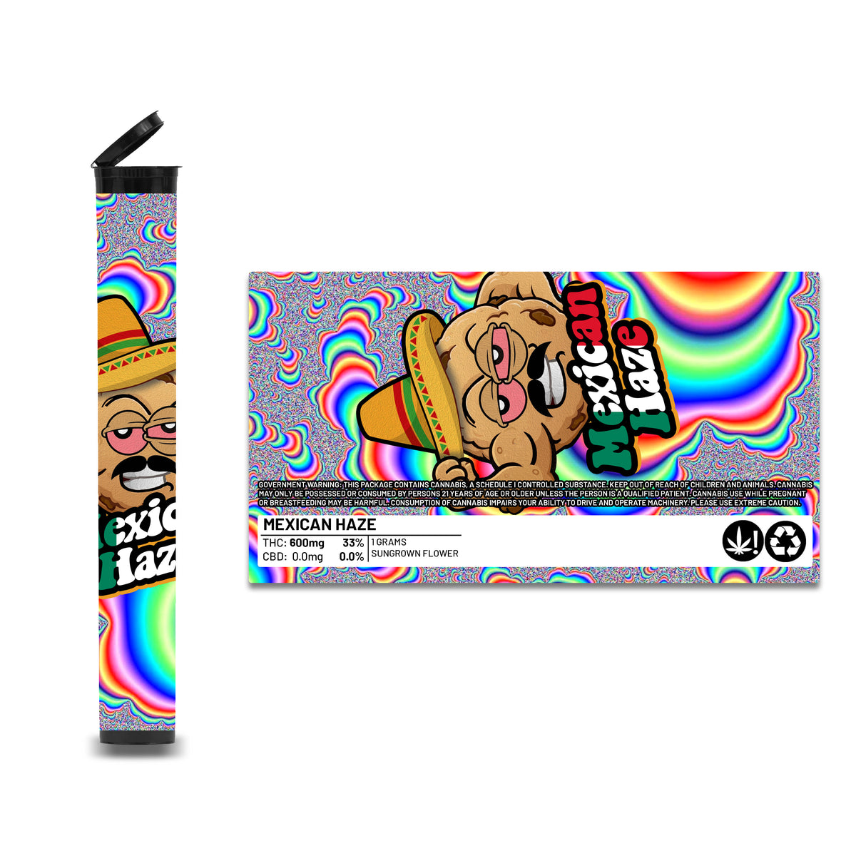 Mexican Haze Pre Roll Pop Tops 1g Green Buddha Packaging