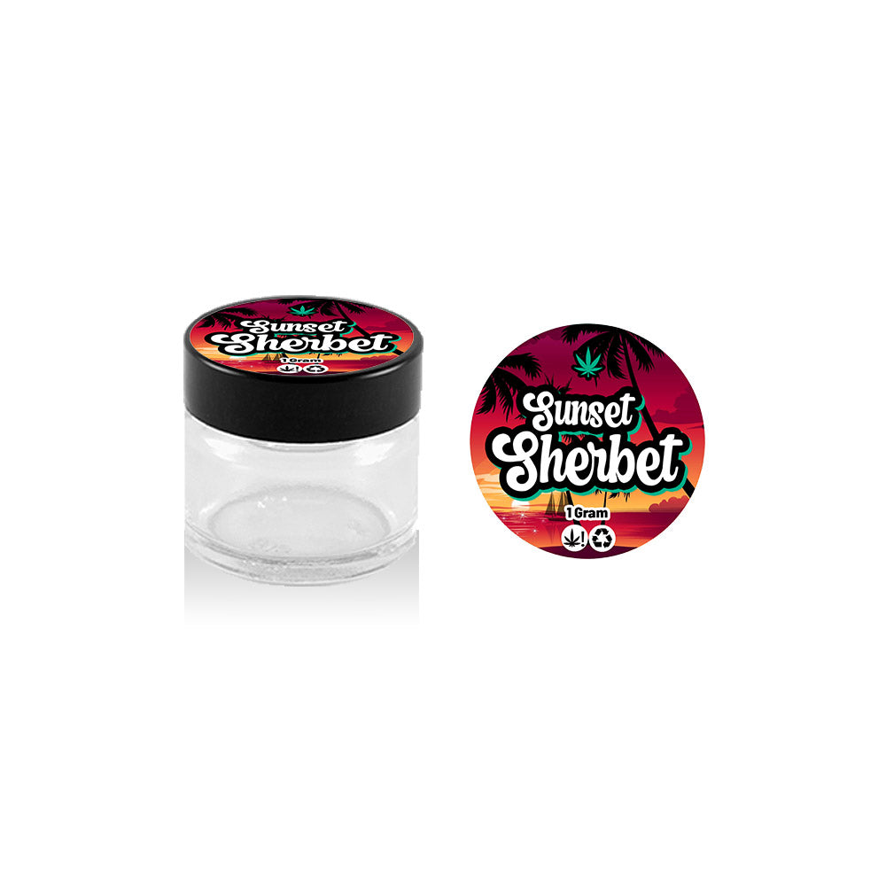 Sunset Sherbet 15ml Glass Jars 1g Green Buddha Packaging