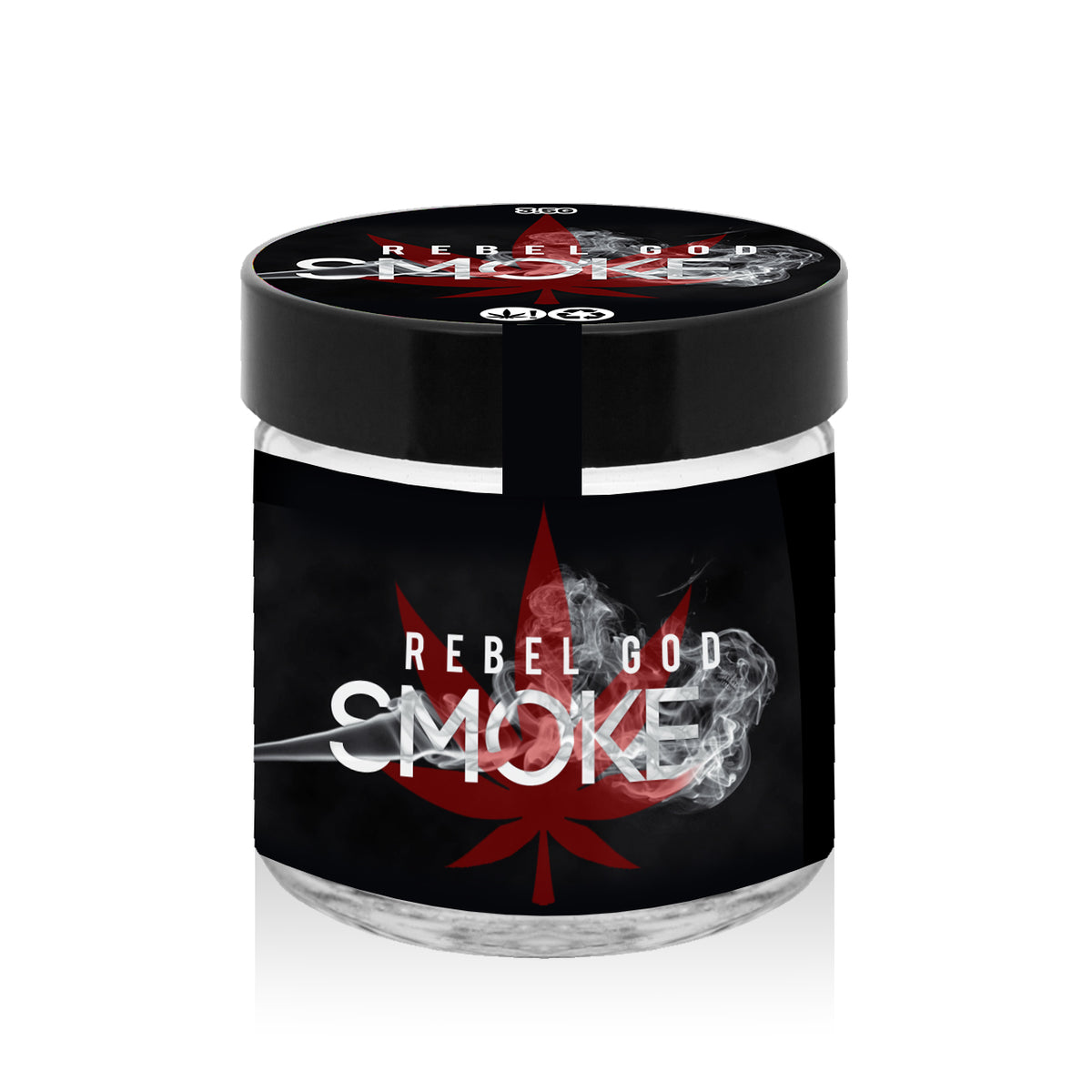 Rebel God Smoke 60ml Glass Jars Stickers (3.5g) – Green Buddha Packaging