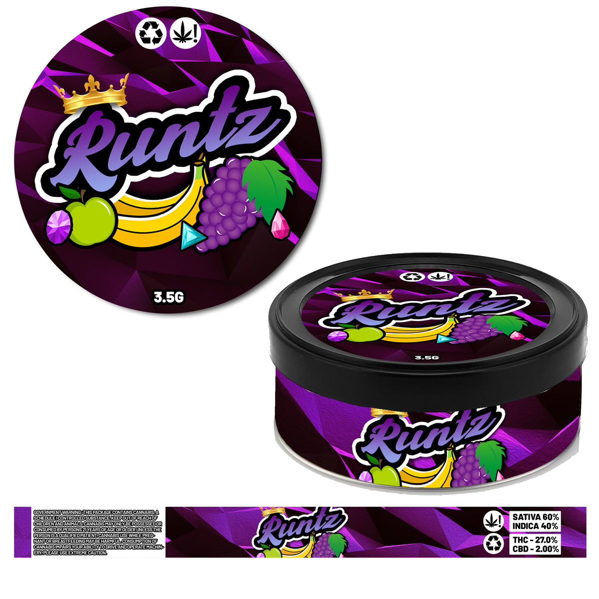 Runtz 100ml Tuna Tin Stickers (3.5g) – Green Buddha Packaging